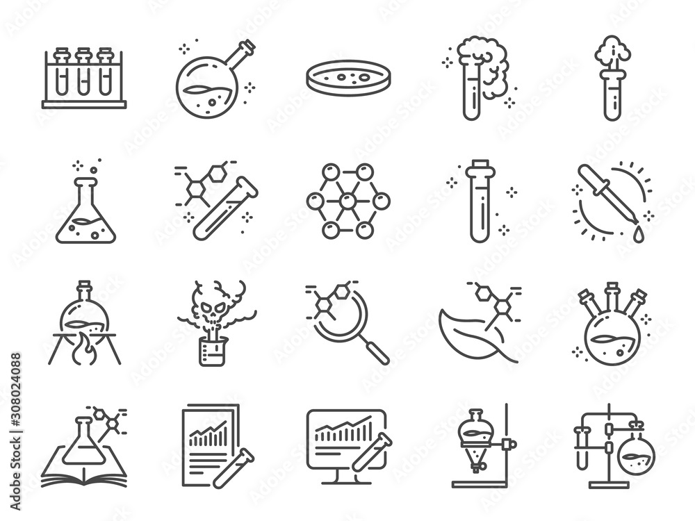 Chemistry lab icon set. Included icons as Chemical, formula, Medical ...