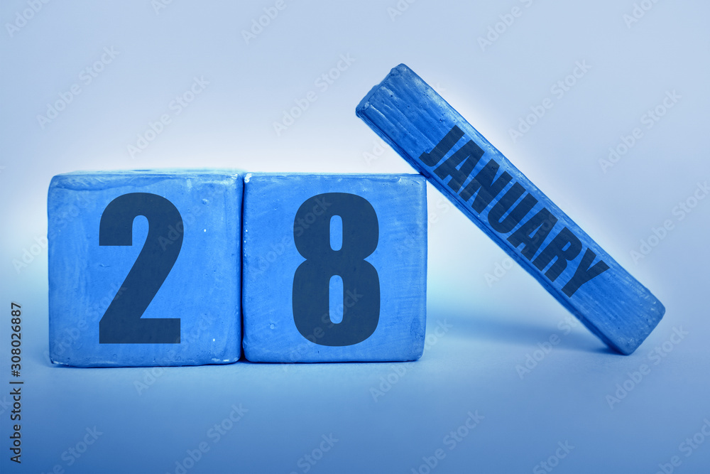 january 28th. Day 28 of month, Handmade wood cube calendar with date ...