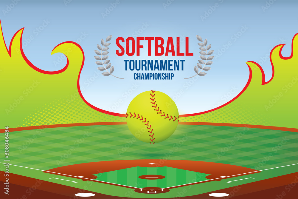 Vector of softball championship design with field background. Stock ...