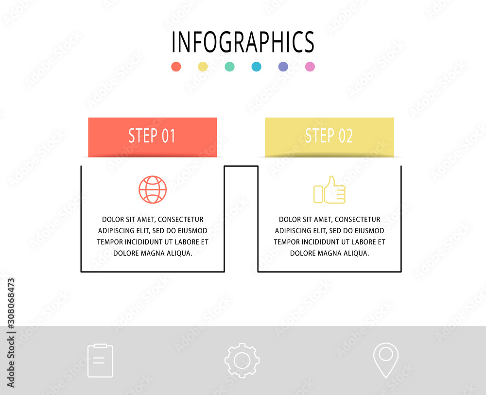 Vector infographic flat template. Rectangles for two diagrams, graph ...