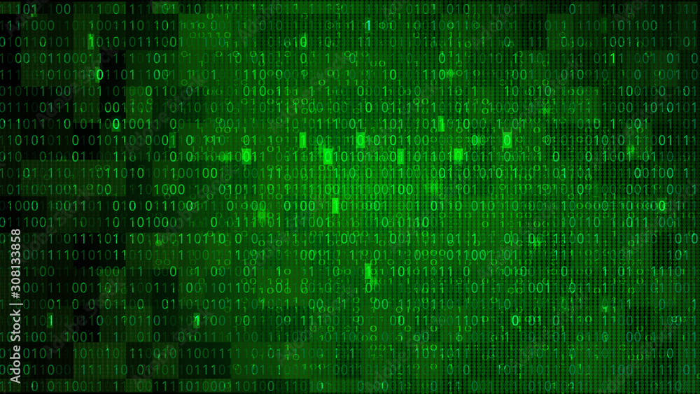 Abstract Green Background with Binary Code Numbers. Data Breach, Malware, Cyber Attack, Hacked ...