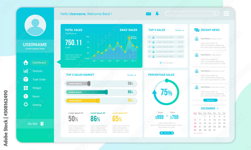Dashboard template for admin sales report Stock Vector | Adobe Stock