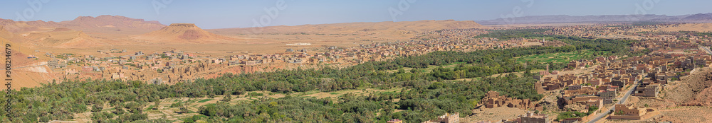 Panorama of the valley of Wadi Todgha with Tinghir along the Wadi Stock ...