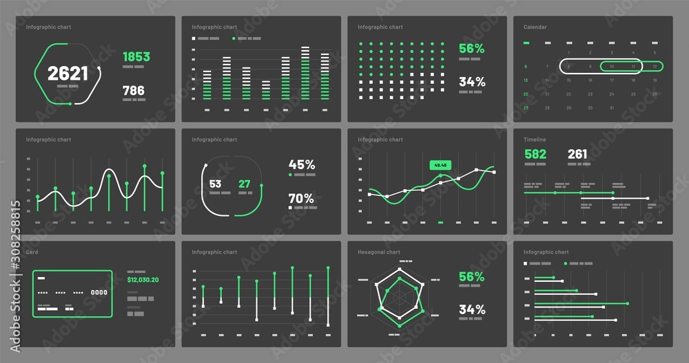 Elements of infographics on a black background. Use in presentation ...