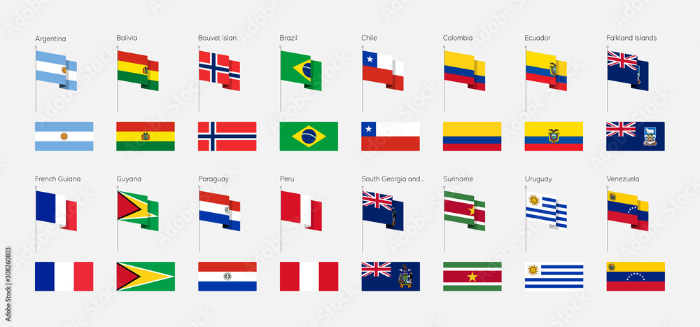 Countries of South America according to the UN classification. Set of ...