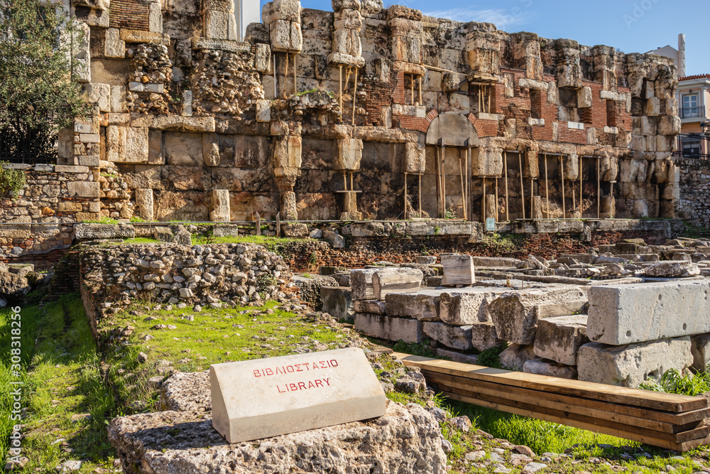 Different parts of ancient Hadrian's Library in Athens Greece Stock ...