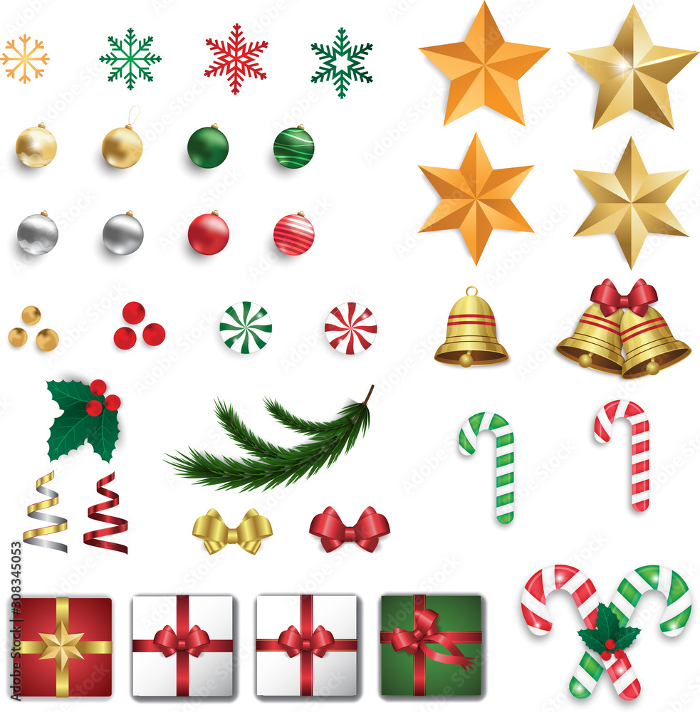 Christmas decoration assets elements Stock Vector | Adobe Stock