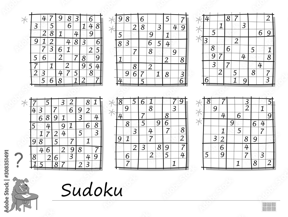 Set of Sudoku puzzles. 3 difficulty levels. Logic game for children and ...