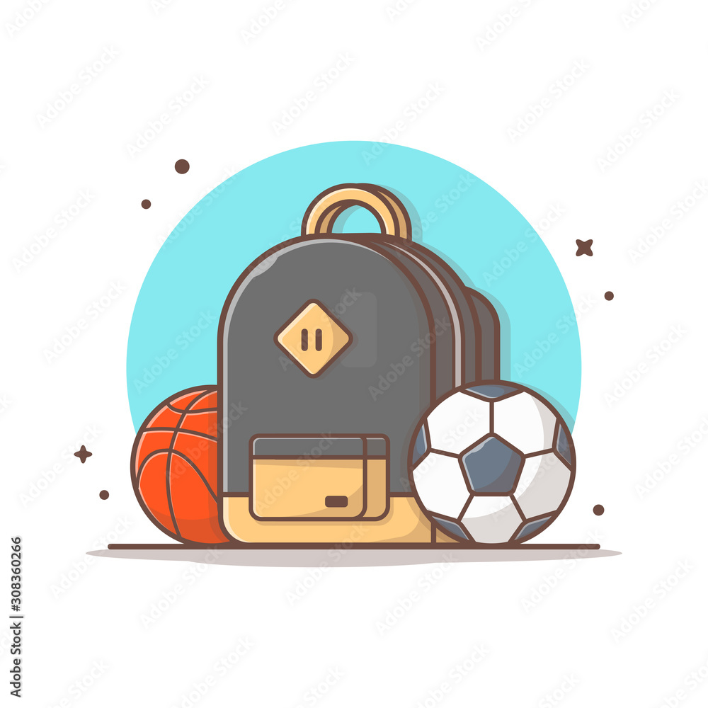 School Bag with Soccer and Basket Ball Vector Illustration. Back to ...