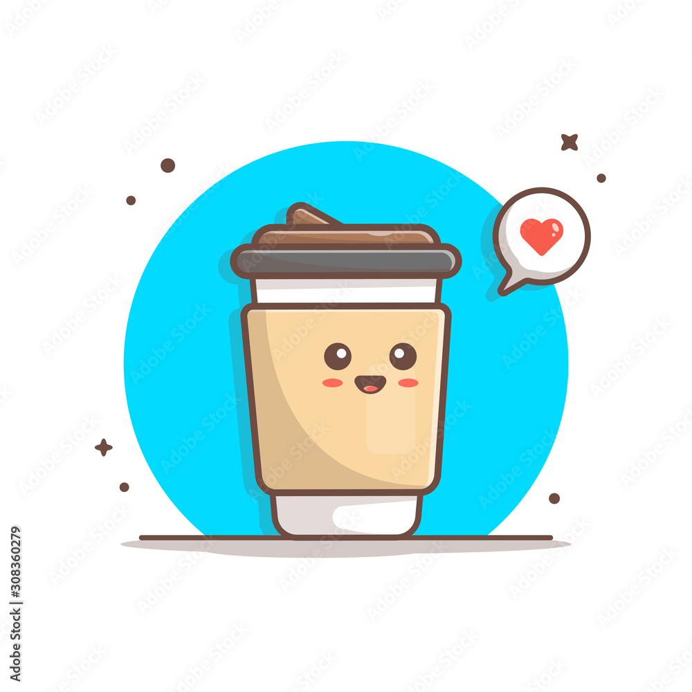 Cute Coffee with Love Vector Illustration. Coffee Mascot Logo. Coffee ...