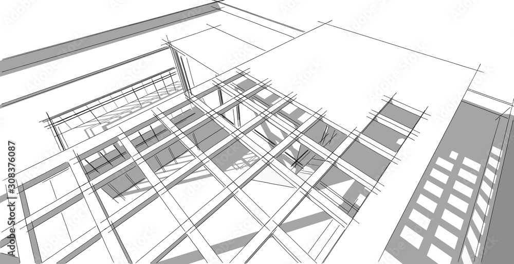 Architectural sketch line, Modern house design work free hands drawing ...
