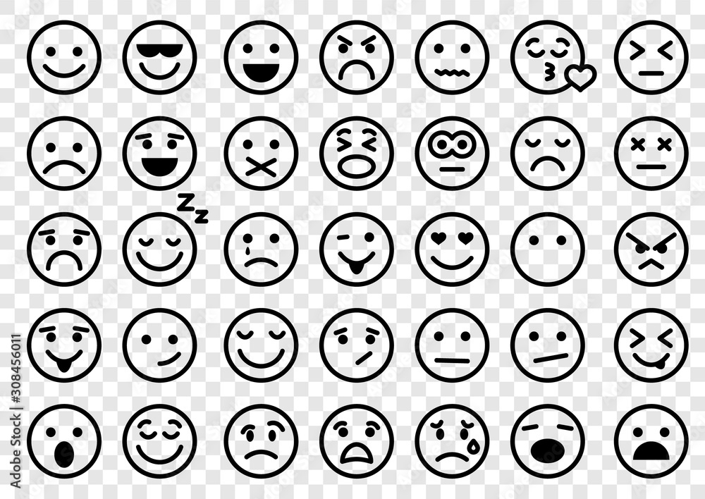 Emotion icons. Set of round lines Emoji symbols. Smile icon. Emoticon ...