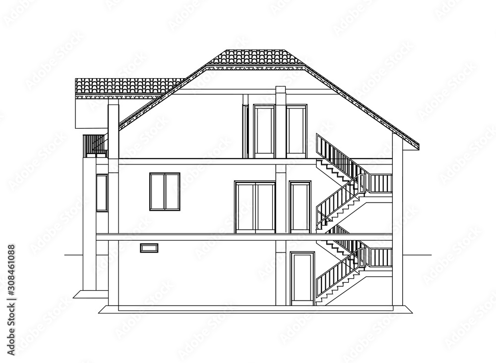 Architectural background. Cross-section suburban house. Vector ...