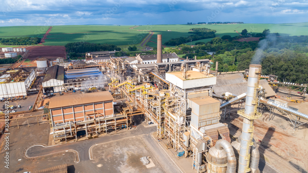 Sugar cane industrial mill processing plant in Brazil. Sugarcane plant ...