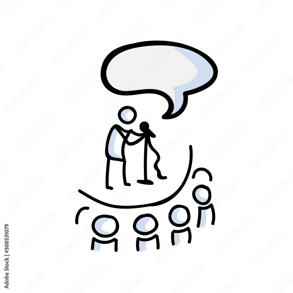 Hand Drawn Stick Figure Comedy Performer on Stage. Concept of Theatre ...