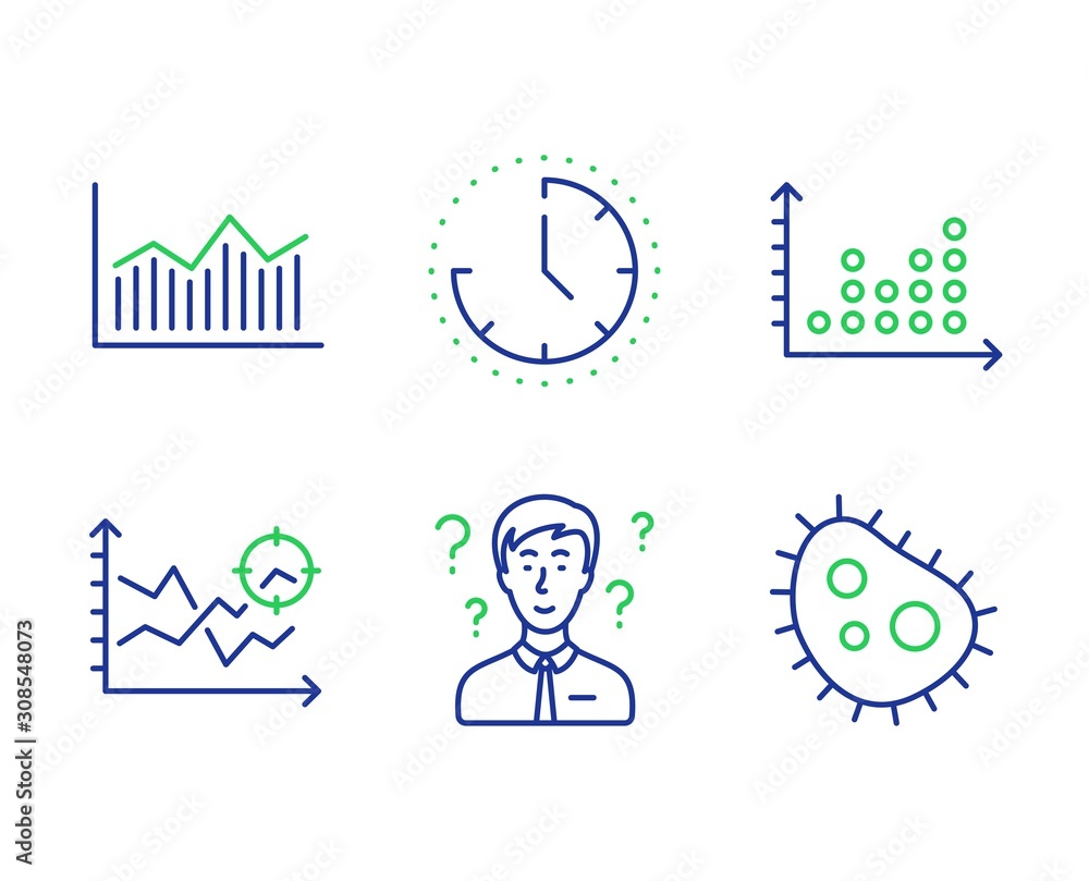 Seo analysis, Support consultant and Money diagram line icons set. Time, Dot plot and Bacteria ...