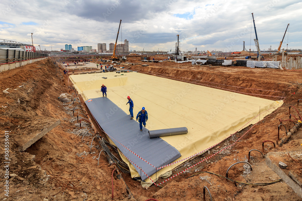 Stock-Foto „base plate. pit formation of grillage is completed. Forms ...