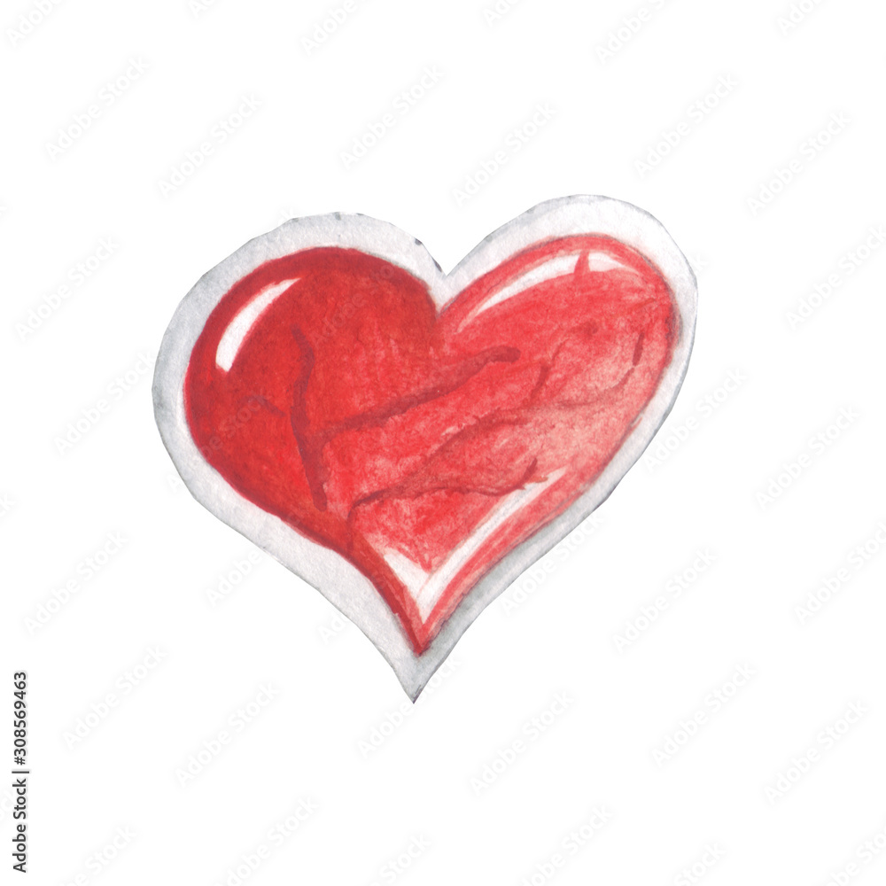 Heart as a symbol of the feast of February 14th. Watercolor hand drawn ...