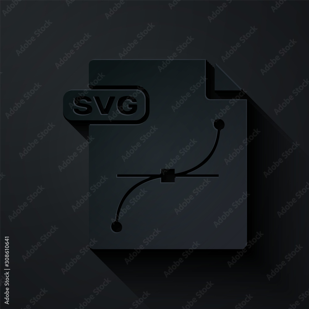 Paper cut SVG file document. Download svg button icon isolated on black ...
