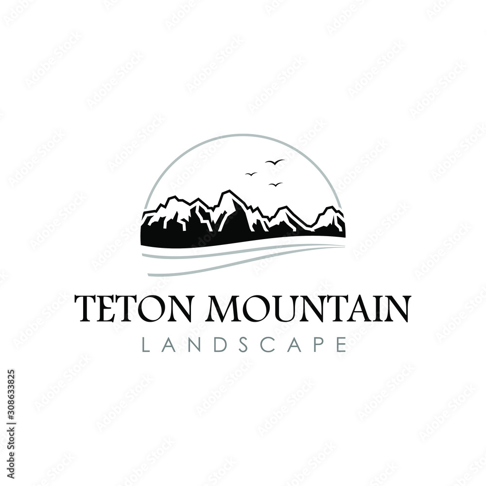 Teton mountain logo illustration in black color vector for landscape or ...