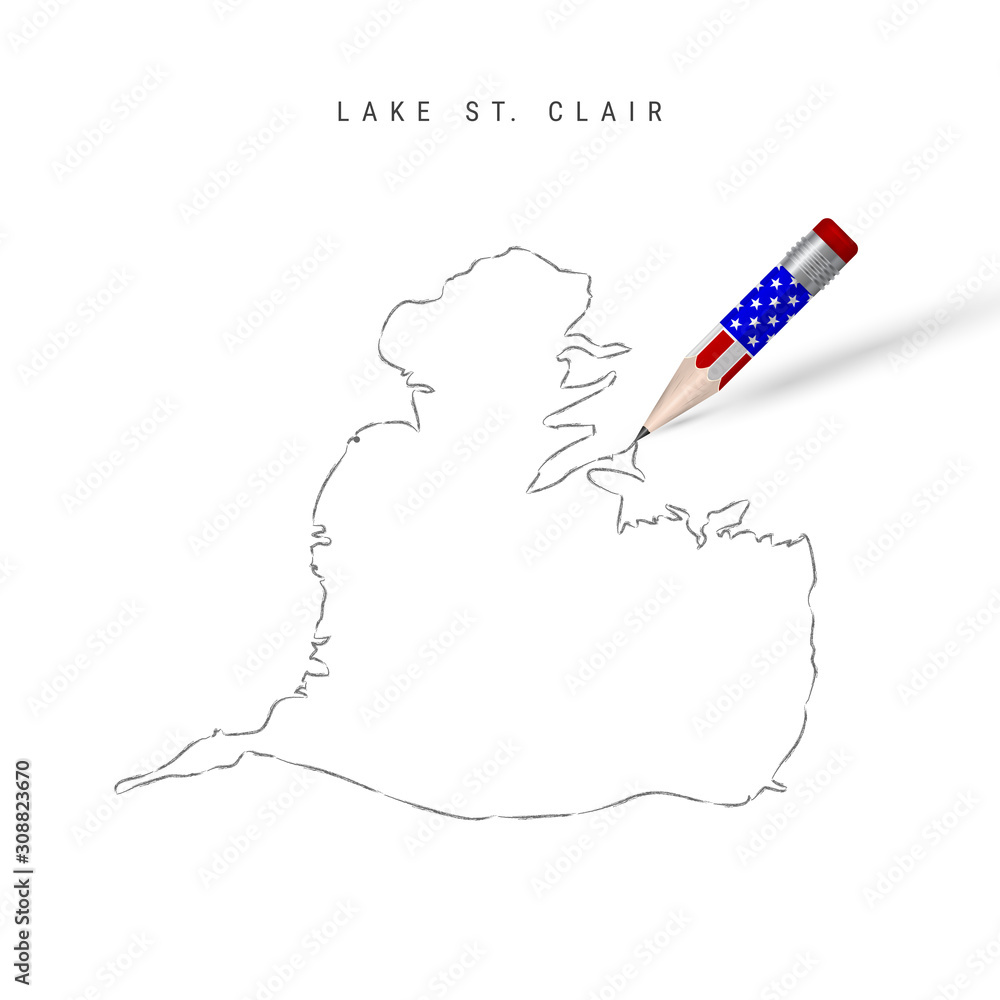 Lake St. Clair vector map pencil sketch. Lake St. Clair outline map ...