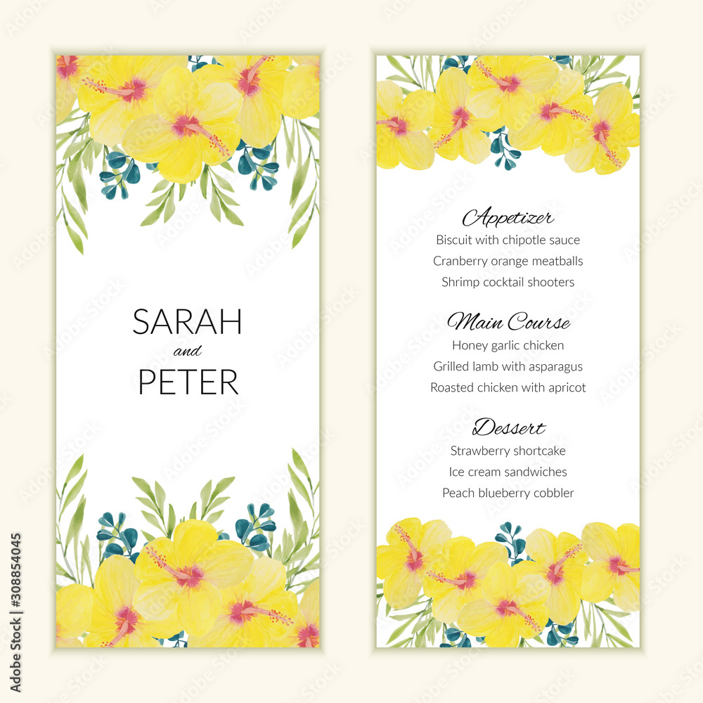 Menu card template with watercolor yellow flower Stock Vector | Adobe Stock