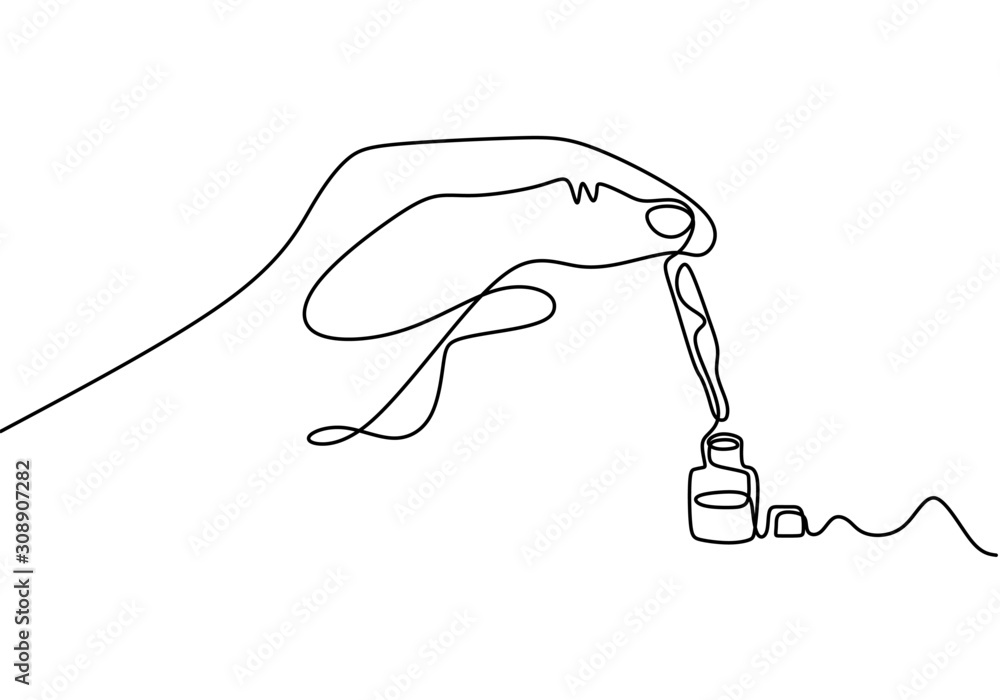 Continuous one line drawing of hand holding glass pipette. Essential ...