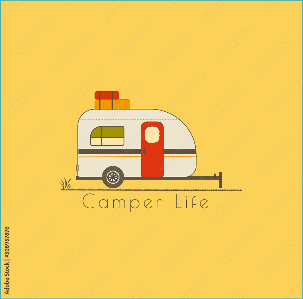 Cute Camper Trailer Vector Illustration Stock Vector | Adobe Stock