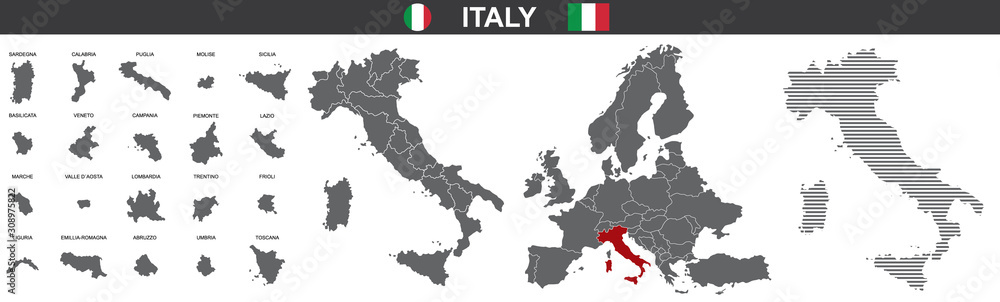set of vector maps of Italy on white background Stock Vector | Adobe Stock