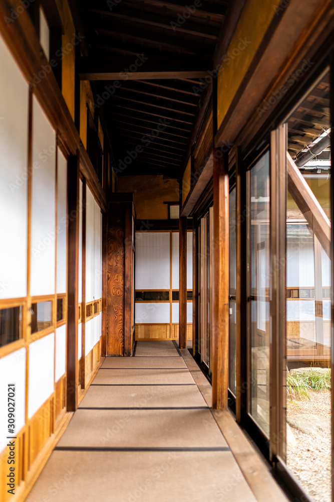 Traditional japanese ryokan house with shoji sliding paper doors tatami ...