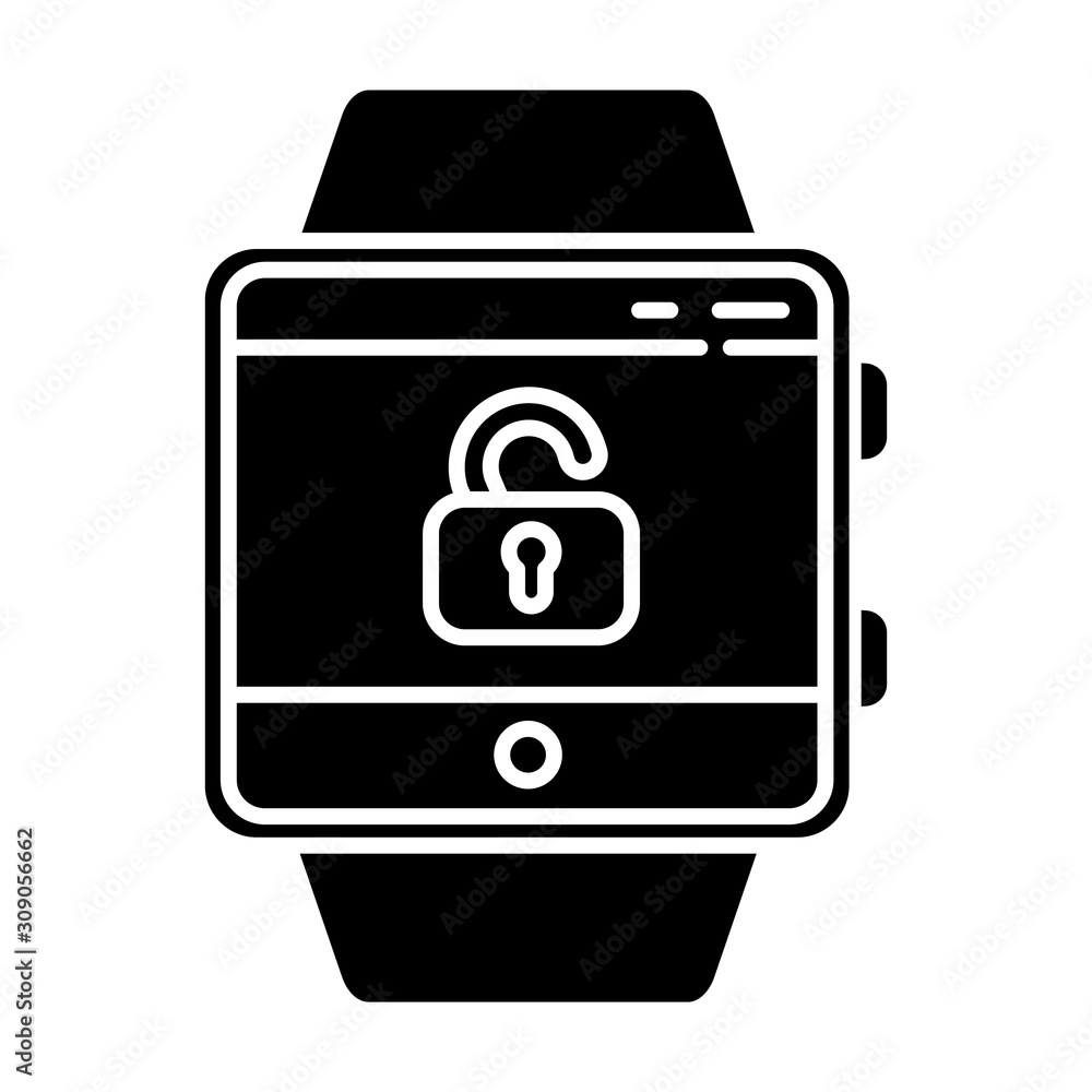 Screen unlocking smartwatch function glyph icon. Security and ...