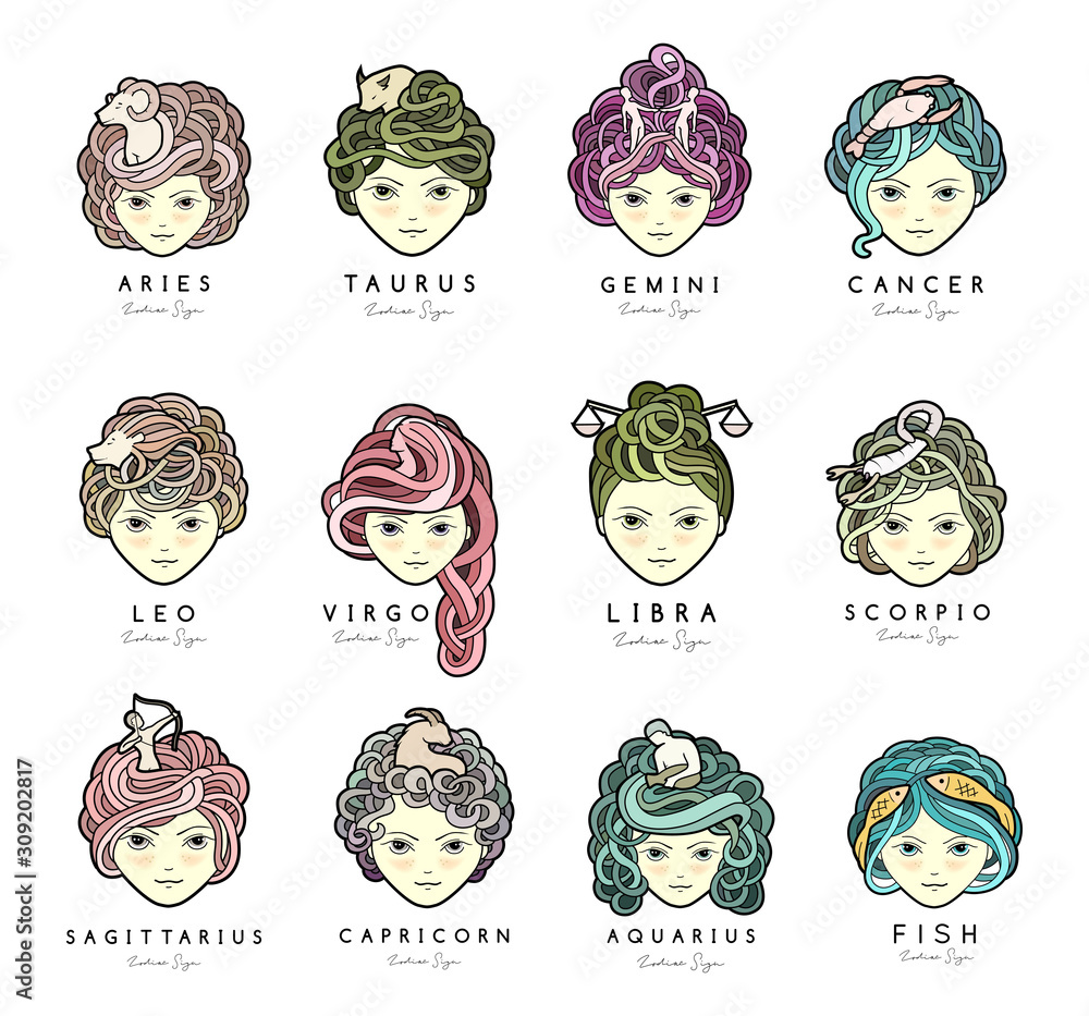 Girls and zodiac signs. Stock Vector | Adobe Stock