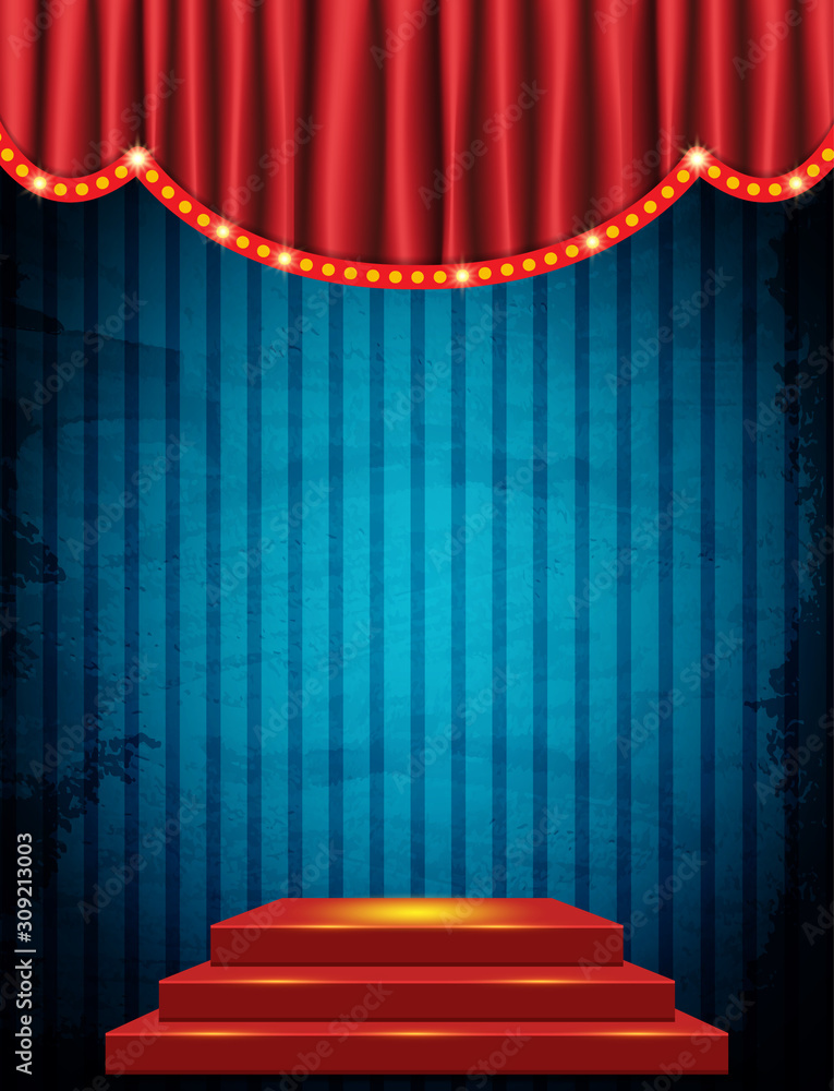 Vintage circus background with Red curtain and podium . Design for ...