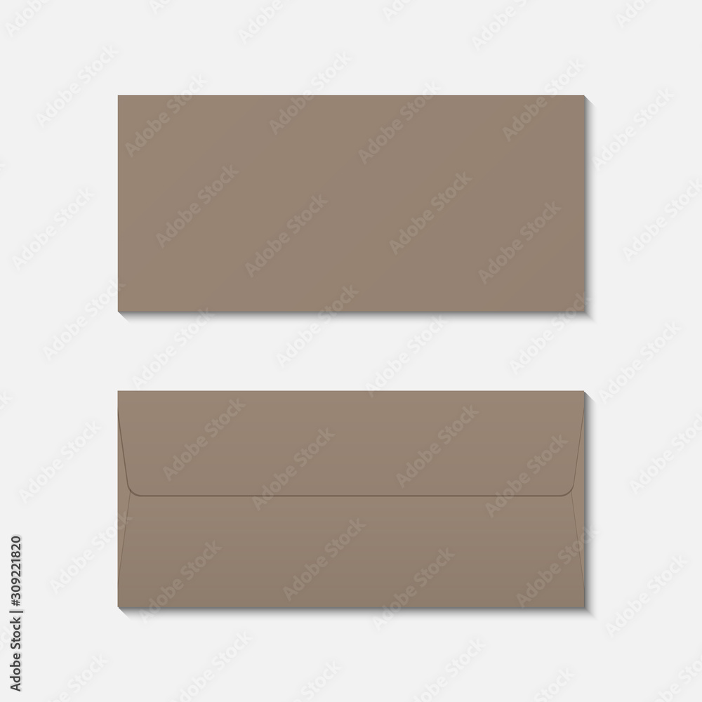 Realistic DL envelopes front and back view. Envelope mockup. Set of two ...