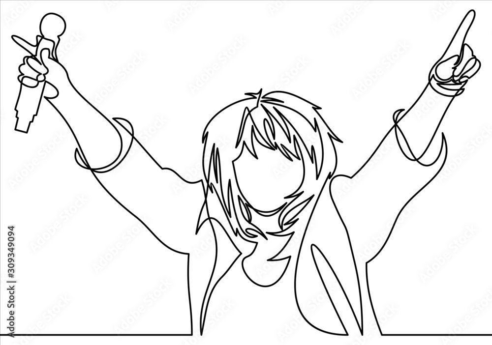 singing woman with microphone in hands illustration. musical band ...