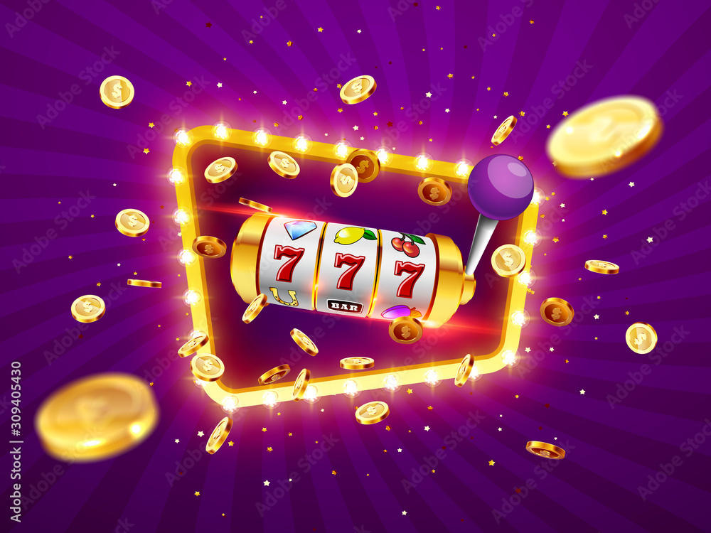 Golden slot machine wins the jackpot. Stock Vector | Adobe Stock