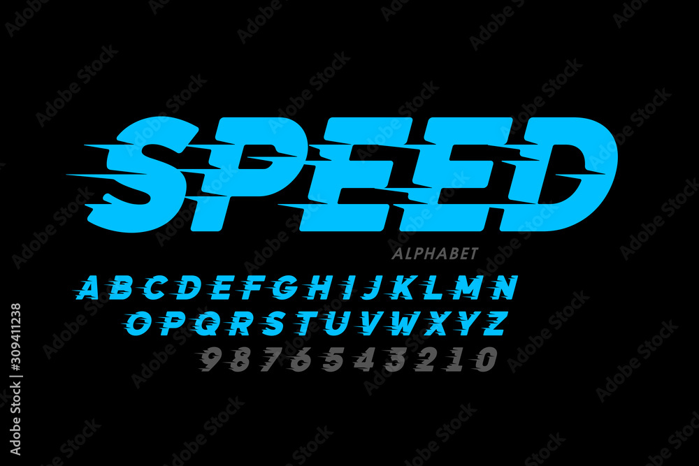 Speed style font design, alphabet and numbers Stock Vector | Adobe Stock