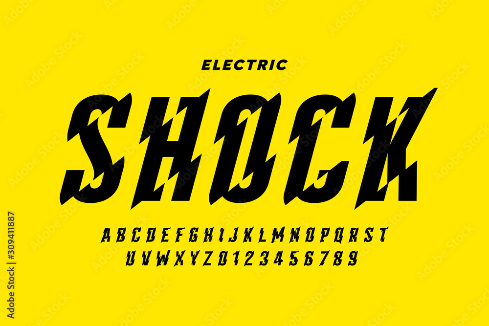 Eclectric shock style font design, alphabet letters and numbers Stock ...