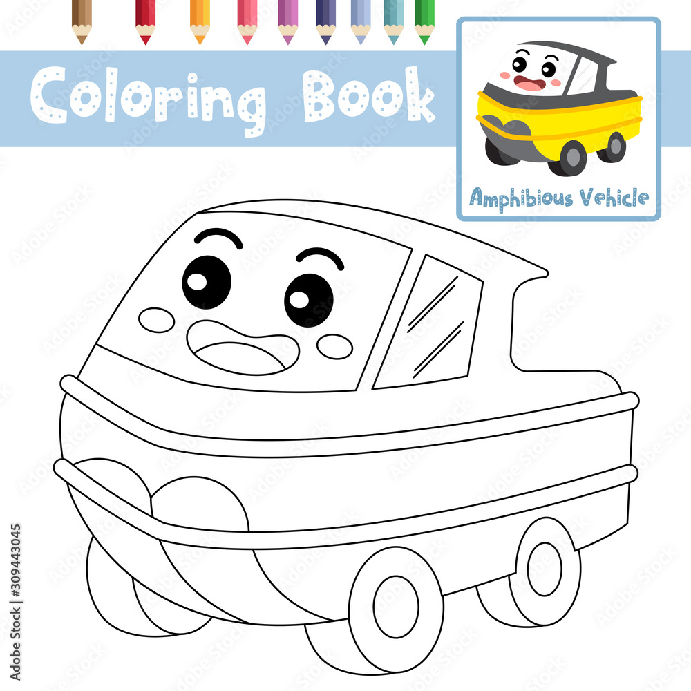Coloring page Amphibious Vehicle cartoon character perspective view ...