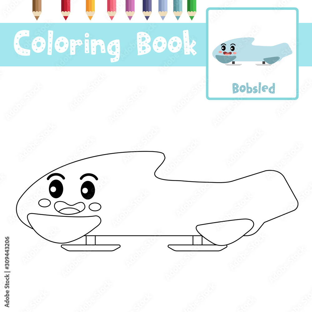 Vetor Coloring page Bobsled cartoon character side view vector ...