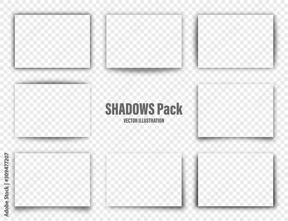 Vector shadows set. Page dividers on transparent background. Realistic isolated shadow for paper ...