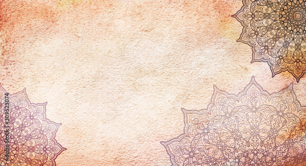 Light cream earthy textured watercolor background with mandalas Stock ...