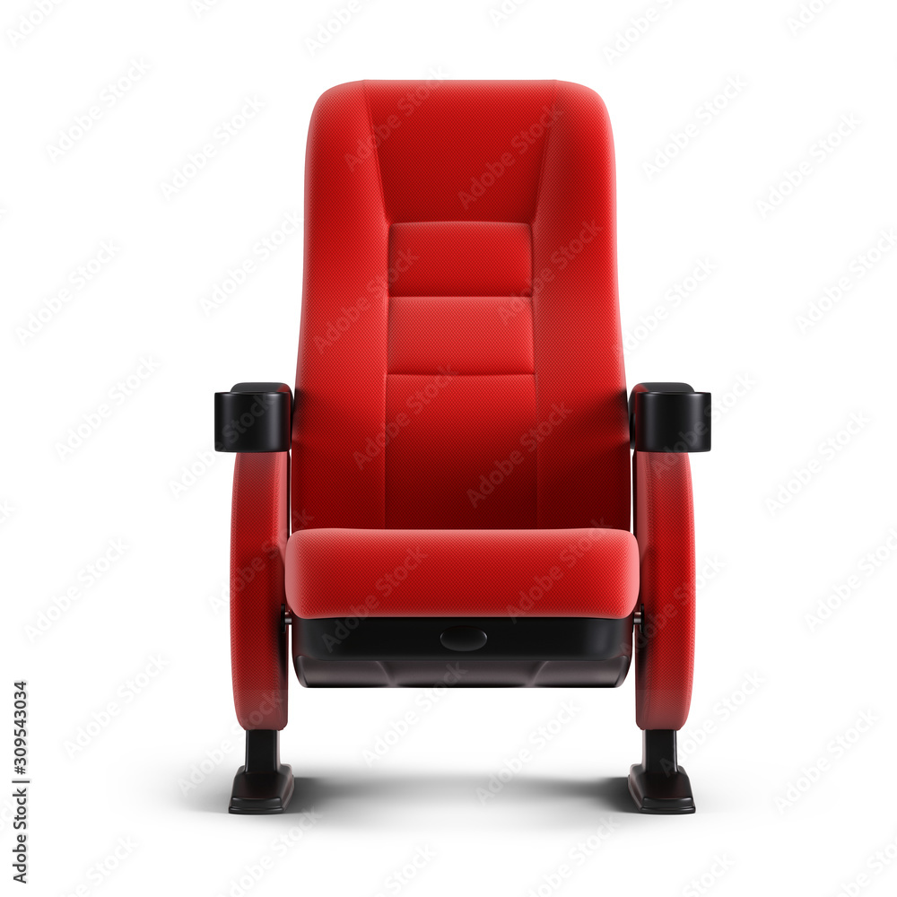 Cinema concept - Front view of red cinema chair isolated on white ...