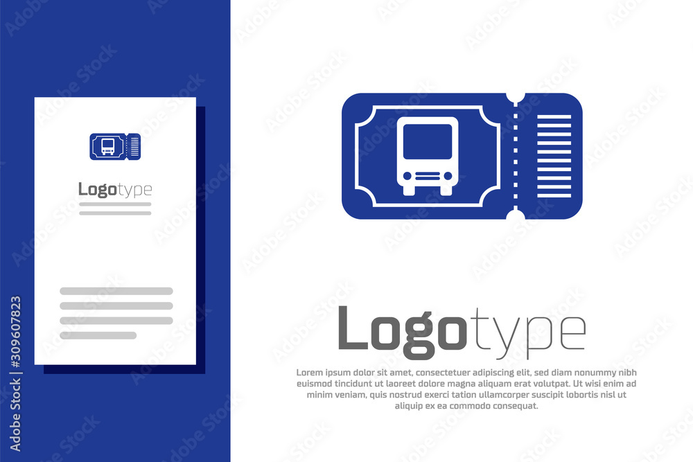 Blue Bus ticket icon isolated on white background. Public transport ...