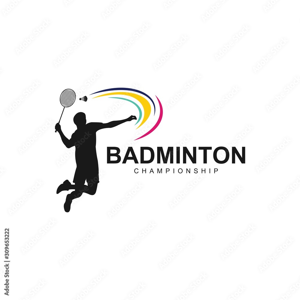 badminton logo, Badminton Player In Action Logo , Aggressive Jumping ...