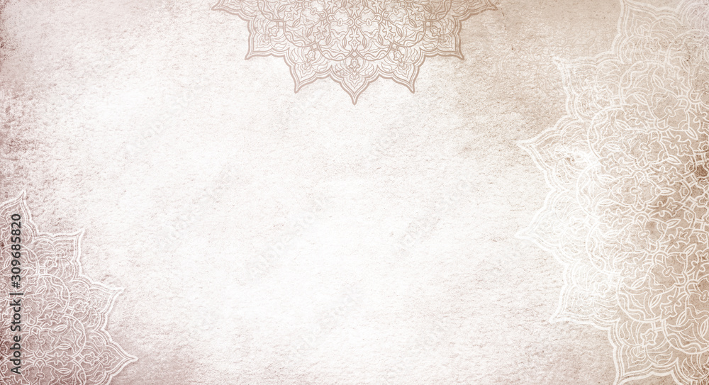 Light soft cream, earthy textured watercolor background with mandalas ...