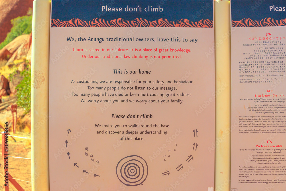 Uluru, Northern Territory, Australia - Aug 26, 2019: closeup of Please ...