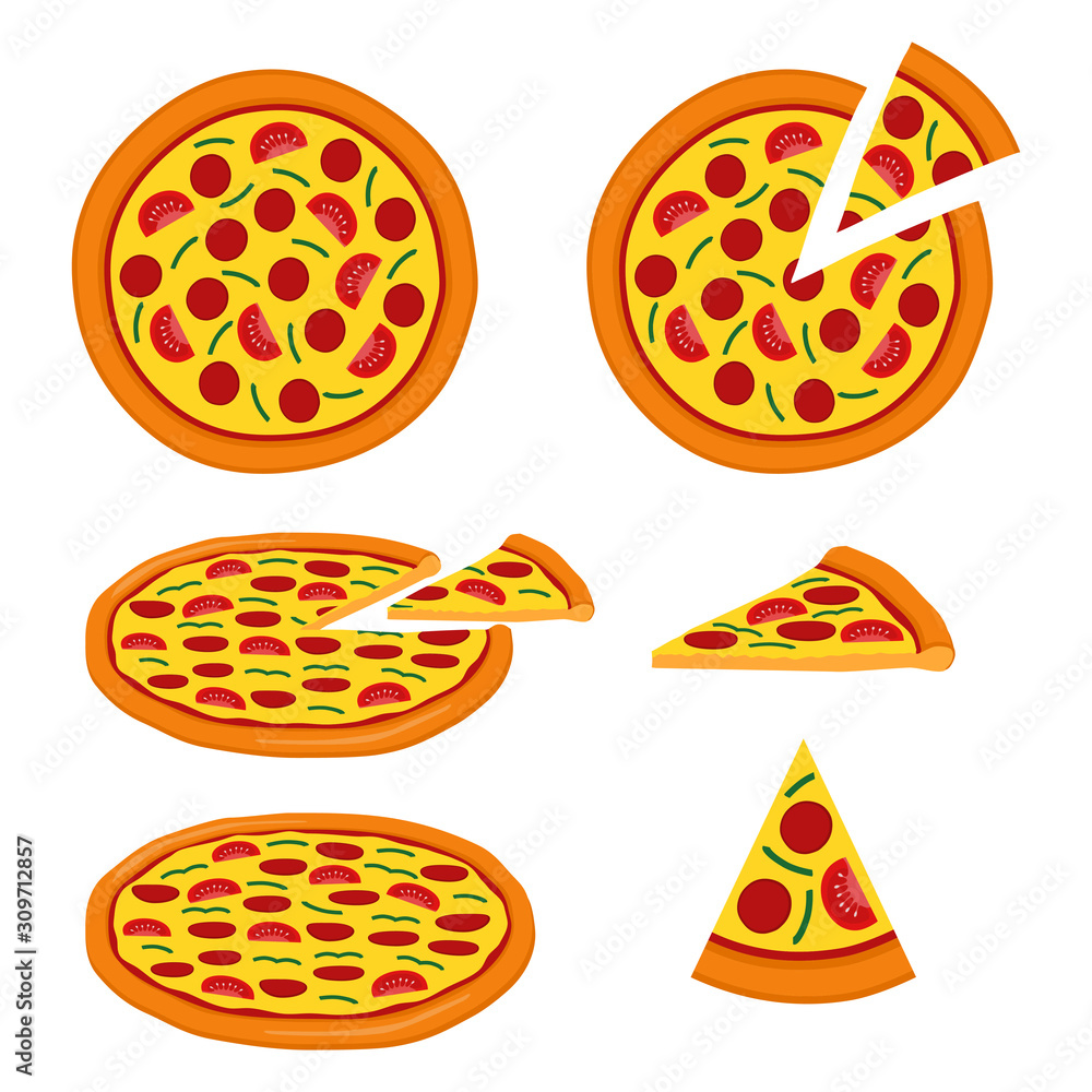 Pizza Slice Design Vector Set Illustration Stock Vector | Adobe Stock