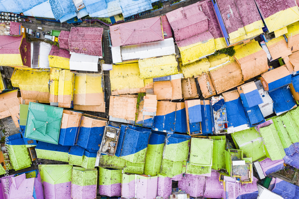View from above, stunning aerial view of the Rainbow village also known ...