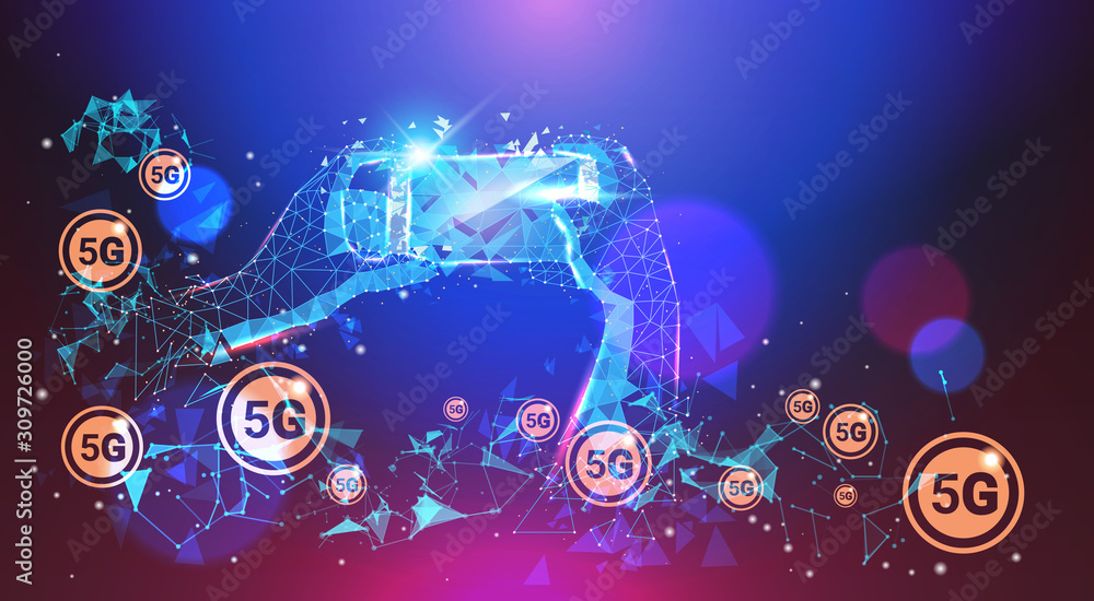 human hand using smartphone 5G digital wireless systems connection ...